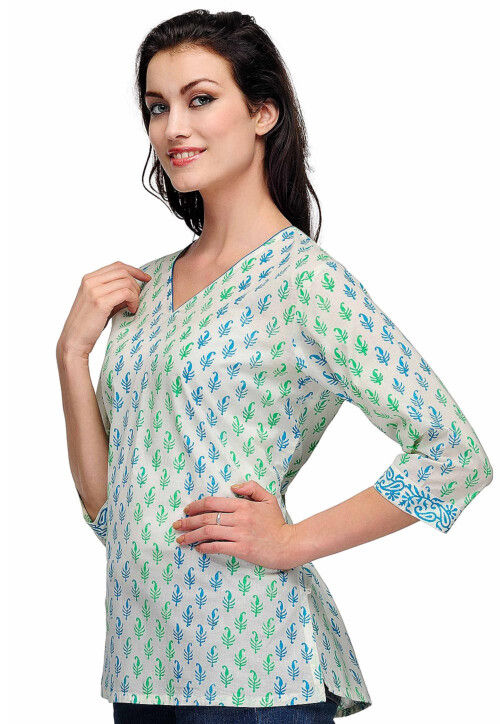 Buy Handloom Block Printed Pure Cotton Top in White Online : TCY208 ...