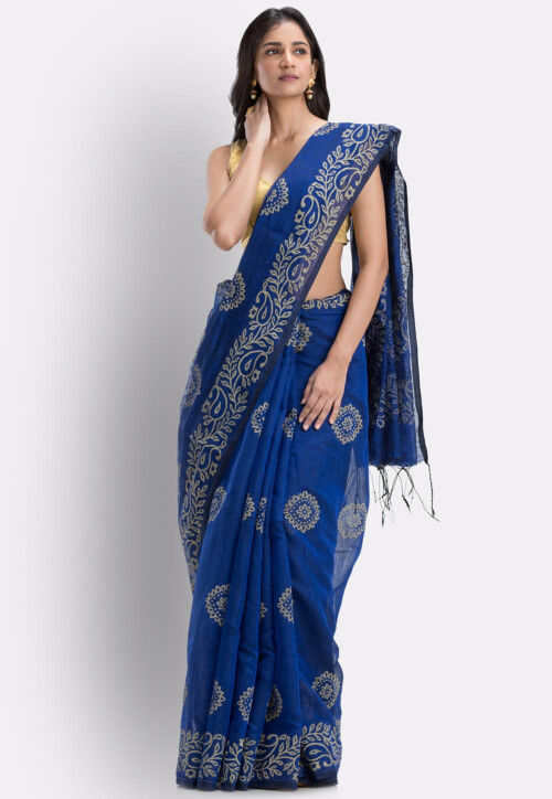 Buy Handloom Cotton Saree in Royal Blue Online : SBE320 - Utsav Fashion
