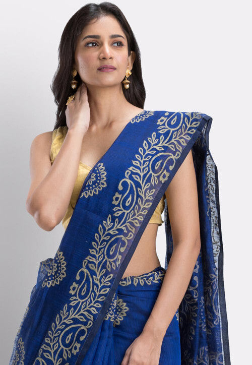 Buy Handloom Cotton Saree in Royal Blue Online : SBE320 - Utsav Fashion