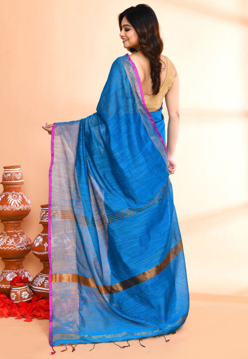 Buy Handloom Cotton Silk Saree in Blue Online : SBE650 - Utsav Fashion