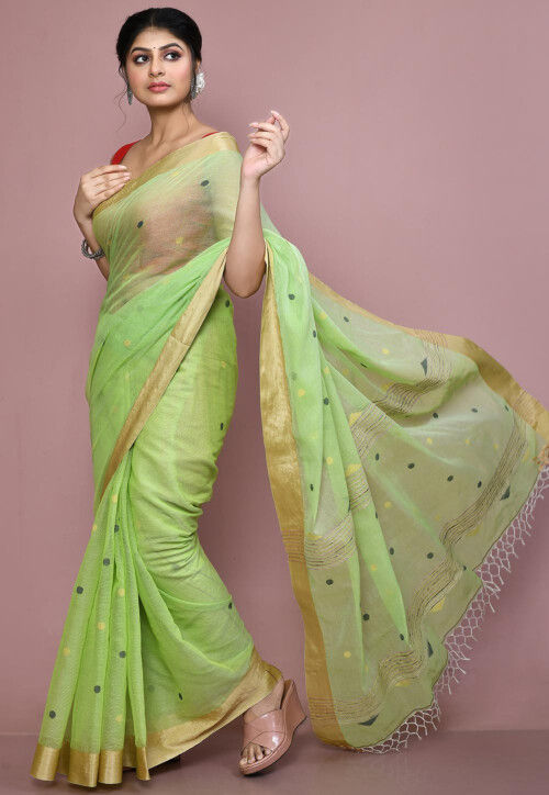 Buy Handloom Cotton Silk Saree in Light Green Online : SRGA1785 - Utsav ...