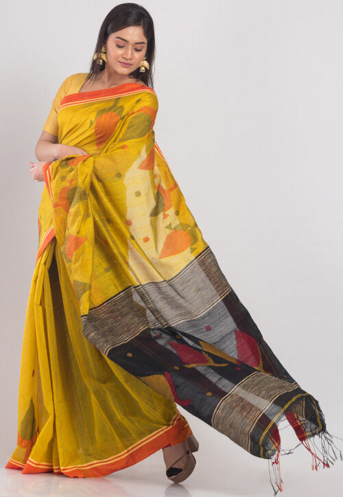 Handloom Cotton Silk Saree in Yellow : SBEA1182