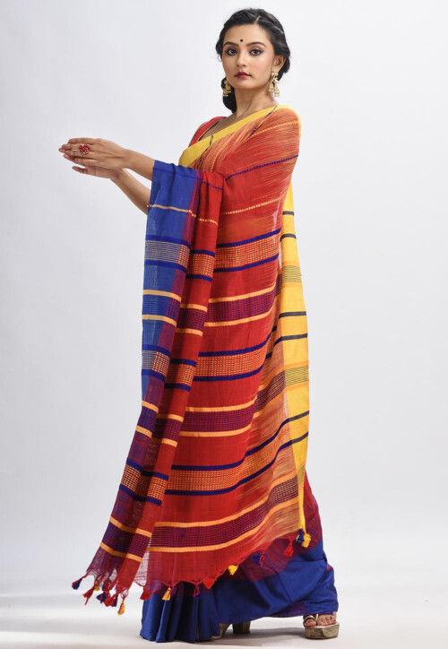 Buy Handloom Cotton Slub Saree in Red Online : SBEA1837 - Utsav Fashion