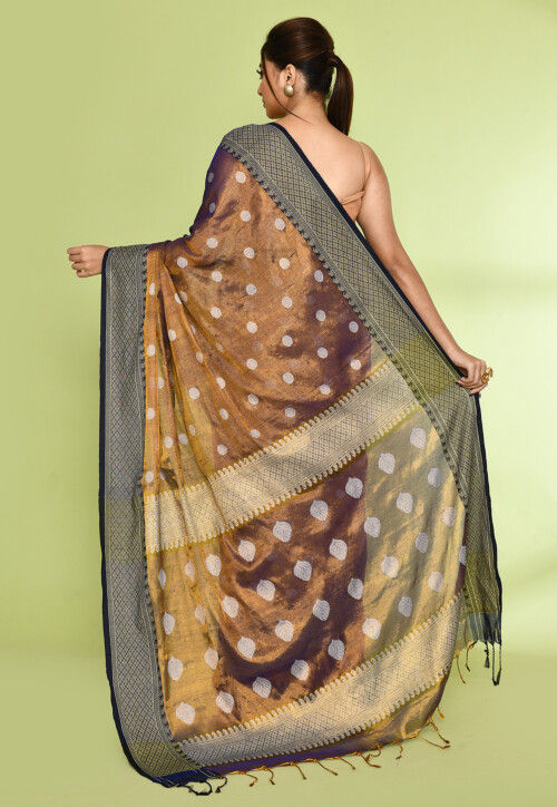 Buy Handloom Tissue Saree in Brown and Blue Dual Tone Online : SBE832 ...
