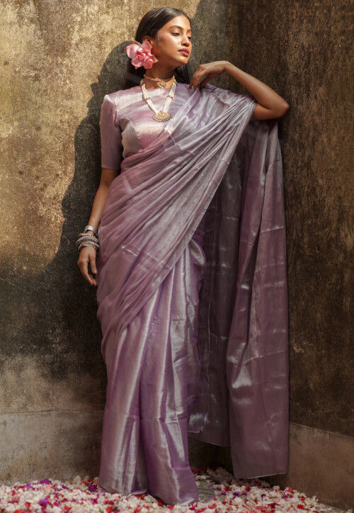 Buy Handloom Tissue Shimmer Saree in Light Purple Online : SEG87 ...