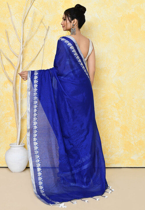 Buy Handloom Tissue Silk Saree in Navy Blue Online : SBE557 - Utsav Fashion