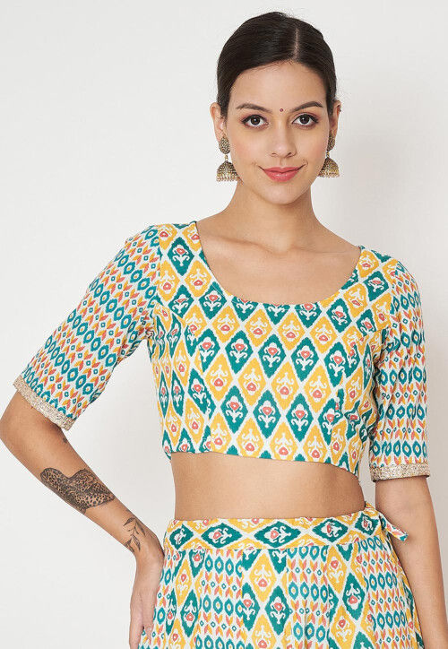 Buy Ikat Print Cotton Blouse in Yellow Online : UVP212 - Utsav Fashion