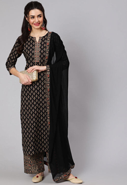 Buy Ikat Printed Cotton Pakistani Suit in Black Online : KTF138 - Utsav ...