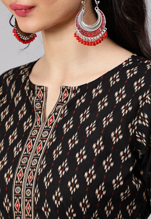 Buy Ikat Printed Cotton Pakistani Suit in Black Online : KTF138 - Utsav ...