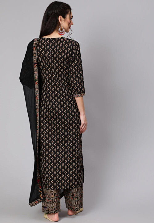 Buy Ikat Printed Cotton Pakistani Suit in Black Online : KTF138 - Utsav ...