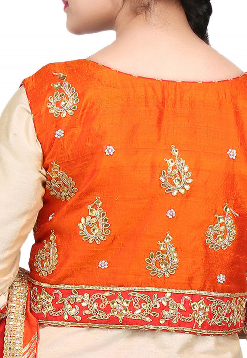 Buy Embroidered Cotton Silk Jacket Style Punjabi Suit in Beige Online ...