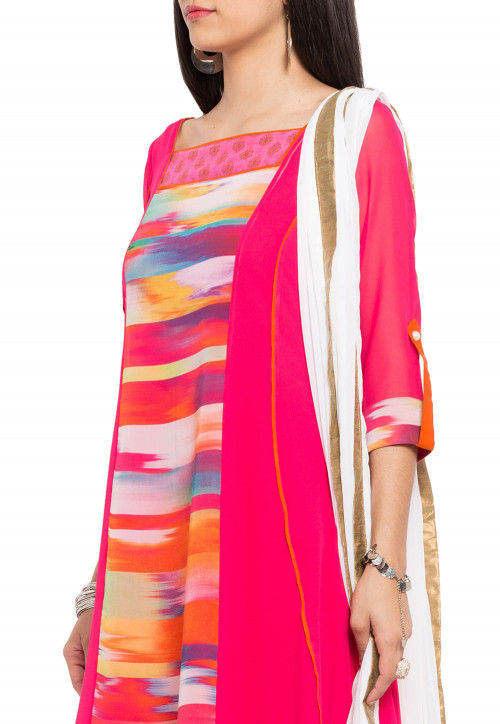 Buy Printed Georgette Pakistani Suit in Fuchsia and Multicolor Online ...