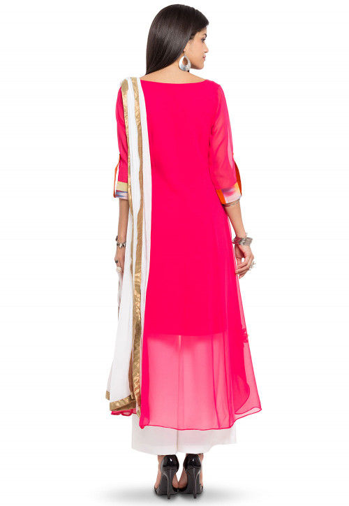 Buy Printed Georgette Pakistani Suit in Fuchsia and Multicolor Online ...