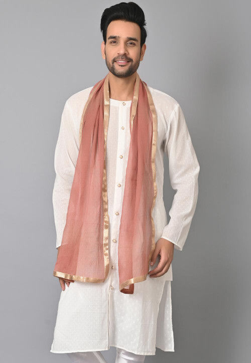 Buy Lace Border Pure Tissue Dupatta in Peach Online : MTE1154 - Utsav ...