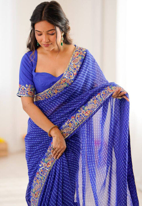 Buy Lehariya Printed Georgette Saree in Royal Blue Online : SAKA45 ...