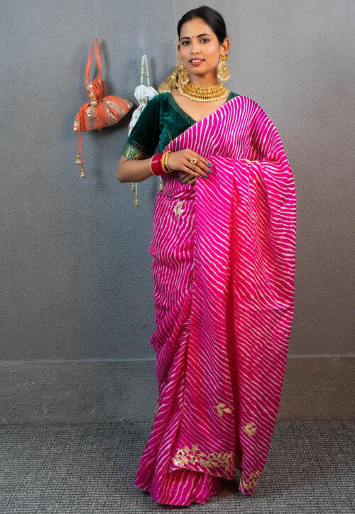 Buy Leheriya Printed Art Kota Silk Saree in Pink Online : SJN7615 ...