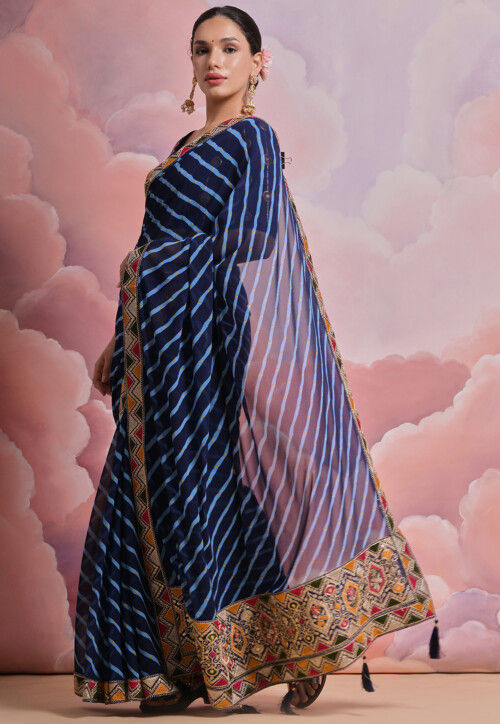 Buy Leheriya Printed Georgette Saree in Nave Blue Online : SPF10365 ...