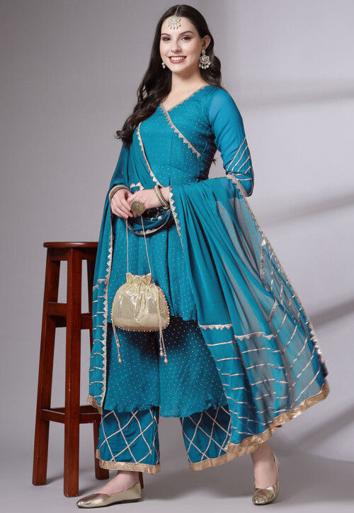 Buy Mukesh Embroidered Georgette Pakistani Suit in Turquoise Online ...