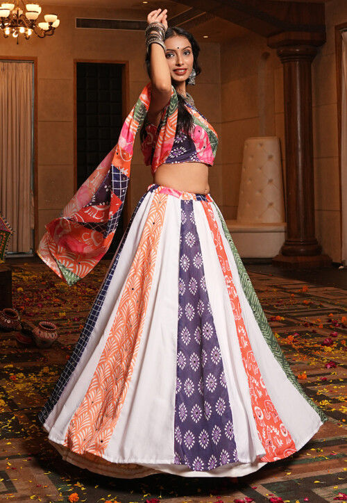 Buy Navratri Special Crepe Lehenga in Off White Online : LJA459 - Utsav ...