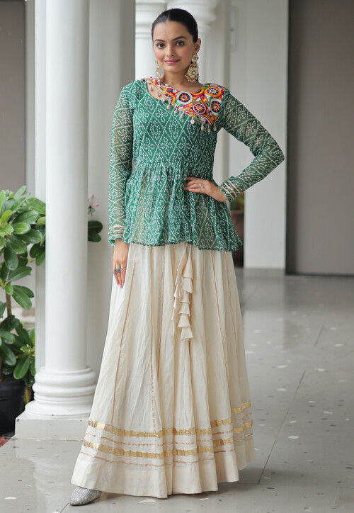 Buy Navratri Special Georgette Peplum Top Set in Green Online : TPA4327 ...