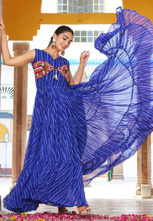 Buy Navratri Special Georgette Tiered Gown in Royal Blue Online ...