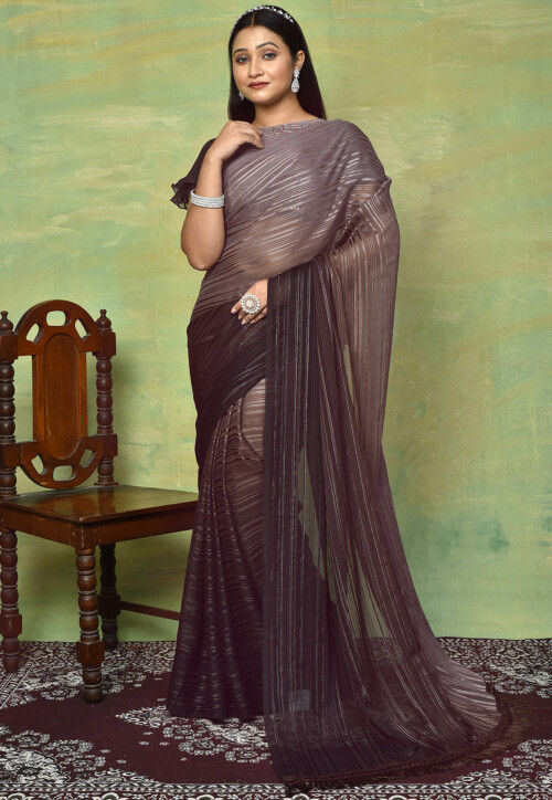 Buy Omber Georgette Brasso Saree in Brown Online : SUF10261 - Utsav Fashion