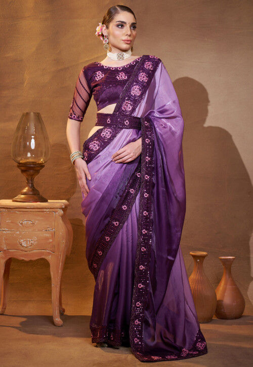 Buy Ombre Organza Saree in Purple Ombre Online : SPF13948 - Utsav Fashion