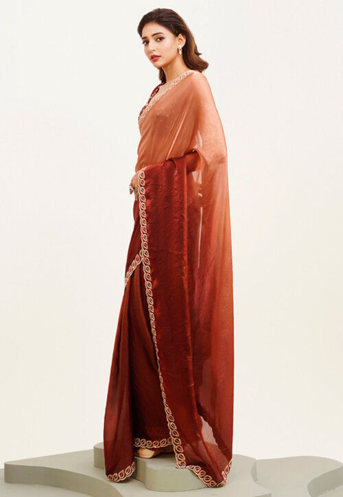 Buy Ombre Satin Saree in Rust Ombre Online : SPF15095 - Utsav Fashion