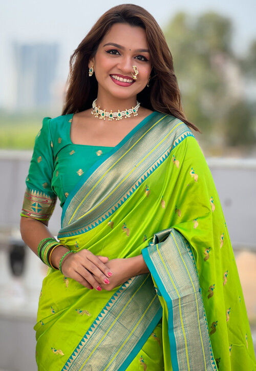 Buy Paithani Saree in Light Green Online : SCH276 - Utsav Fashion