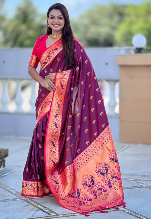 Buy Paithani Saree in Violet Online : SCH317 - Utsav Fashion