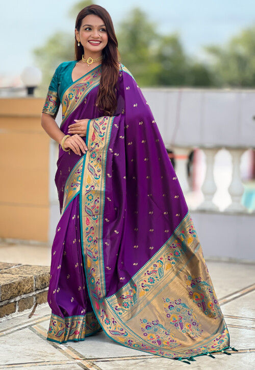 Buy Paithani Saree in Violet Online : SPF16527 - Utsav Fashion