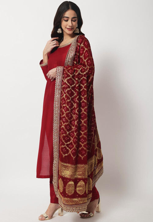 Buy Plain Art Silk Pakistani Suit in Maroon Online : KNV391 - Utsav Fashion