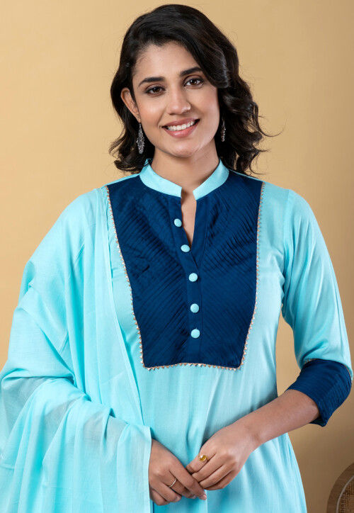 Buy Plain Pure Rayon A Line Suit in Light Blue Online : KPL557 - Utsav Fashion