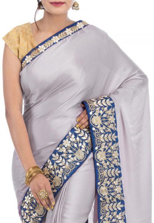 Buy Plain Satin Saree in Grey Online : SUF8289 - Utsav Fashion