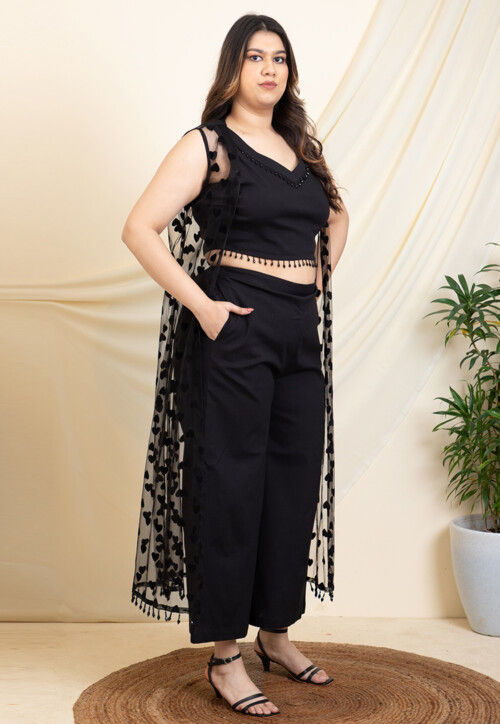 Buy Plain Viscose Lycra Crop Top Set in Black Online : TVX170 - Utsav ...