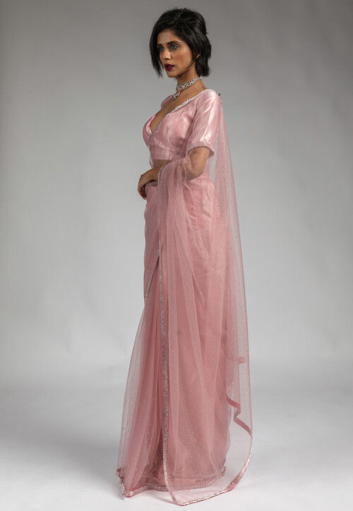 Buy Pre Stitched Net Saree in Pink Online : SCBA6088 - Utsav Fashion
