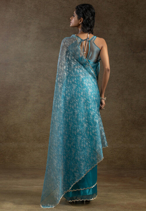 Buy Pre Stitched Tissue Silk Saree in Light Blue Online : SCBA6081 ...