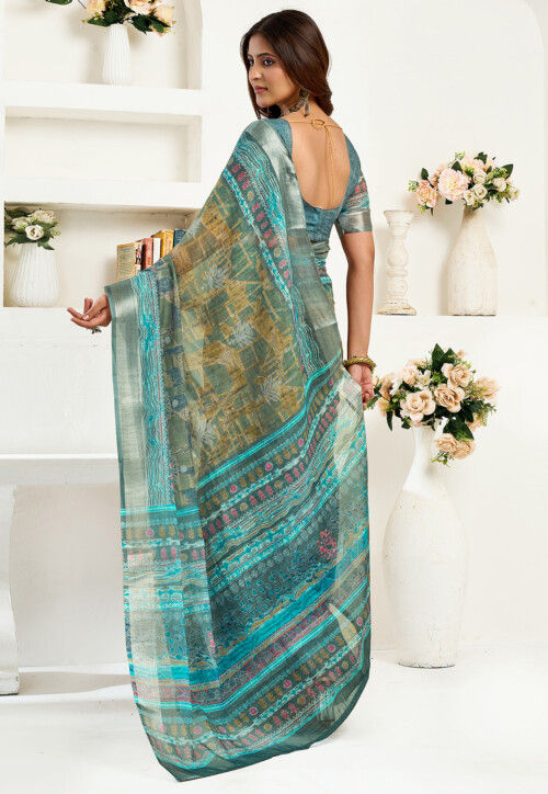 Buy Pre-stitched Linen Saree in Dusty Green Online : SEJ1649 - Utsav ...