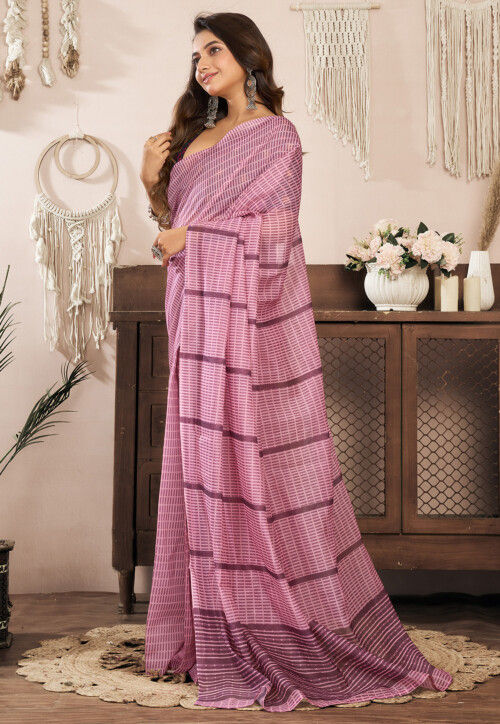Buy Pre-stitched Linen Saree in Pink Online : SEJ1662 - Utsav Fashion