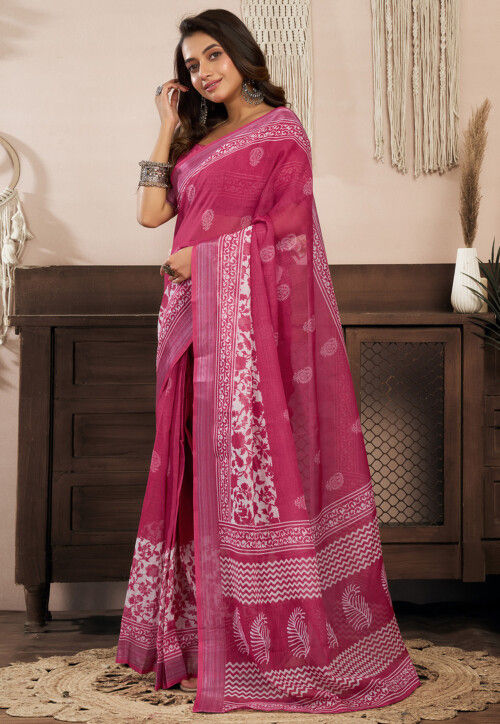 Buy Pre-stitched Linen Saree in Pink Online : SEJ1663 - Utsav Fashion