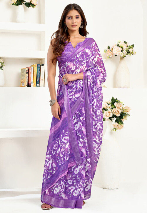 Buy Pre-stitched Linen Saree in Purple Online : SEJ1651 - Utsav Fashion