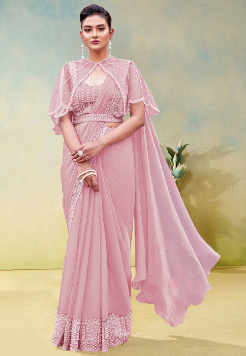 Buy Pre-stitched Saree Satin Silk Saree in Pink Online : SBHA3851 ...