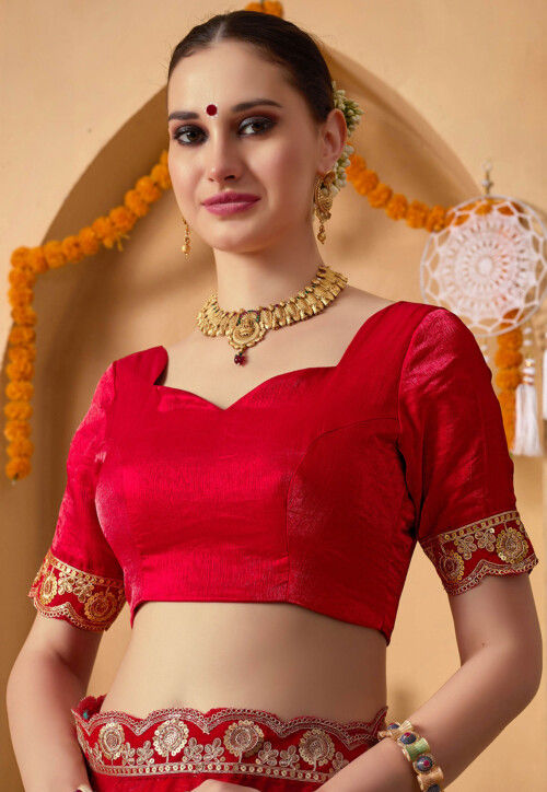 Buy Pre-stitched Tissue Silk Saree in Red Online : SKGA3184 - Utsav Fashion