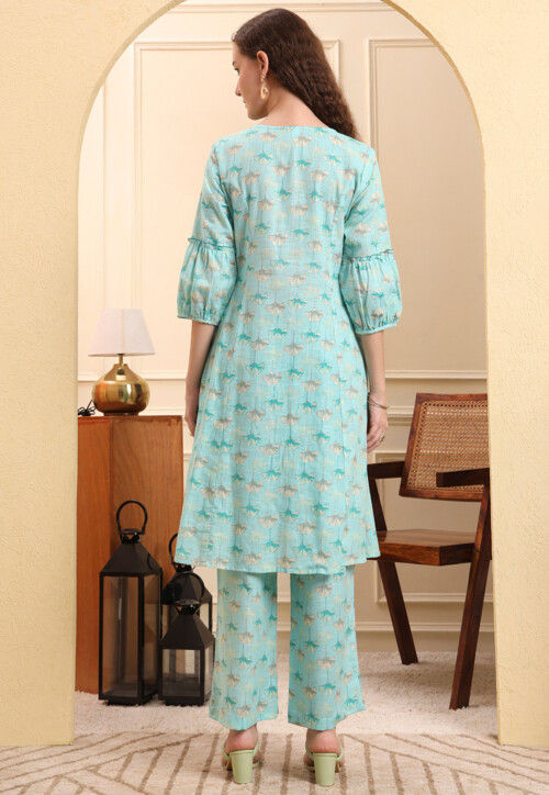 Buy Printed Art Linen A Line Kurta Set in Pastel Green Online : TXR1446 ...
