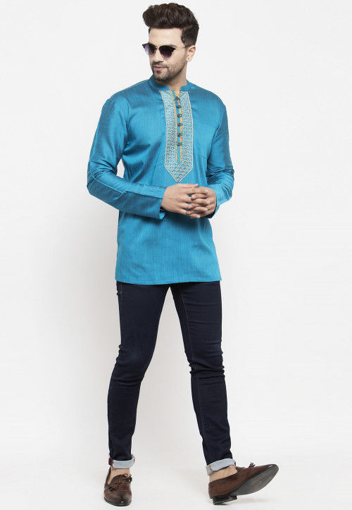 Buy Printed Art Silk Short Kurta in Light Blue Online : MVE1483 - Utsav ...