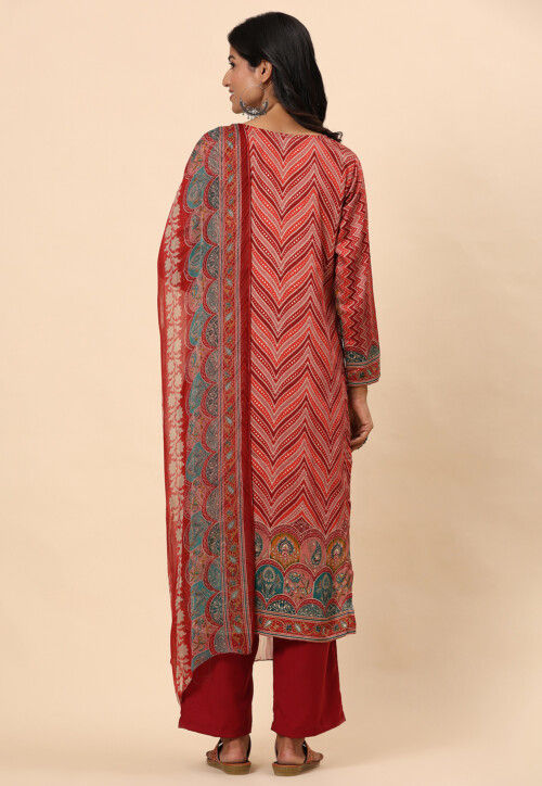 Buy Printed Cotton Pakistani Suit in Red Online : KMR530 - Utsav Fashion