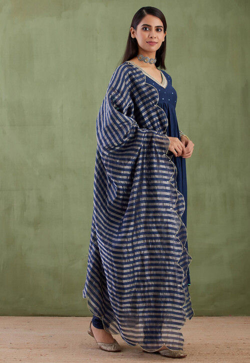 Buy Printed Cotton Silk Aline Suit in Navy Blue Online : KBU111 - Utsav ...