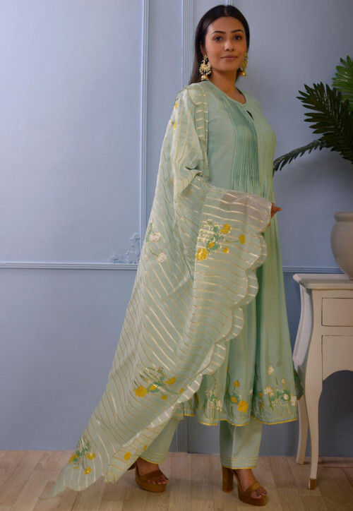 Buy Printed Cotton Silk Aline Suit in Pastel Green Online : KBU175 ...