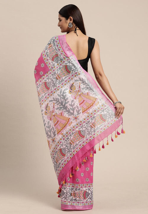 Buy Printed Cotton Slub Saree in Pink Online : SUG829 - Utsav Fashion
