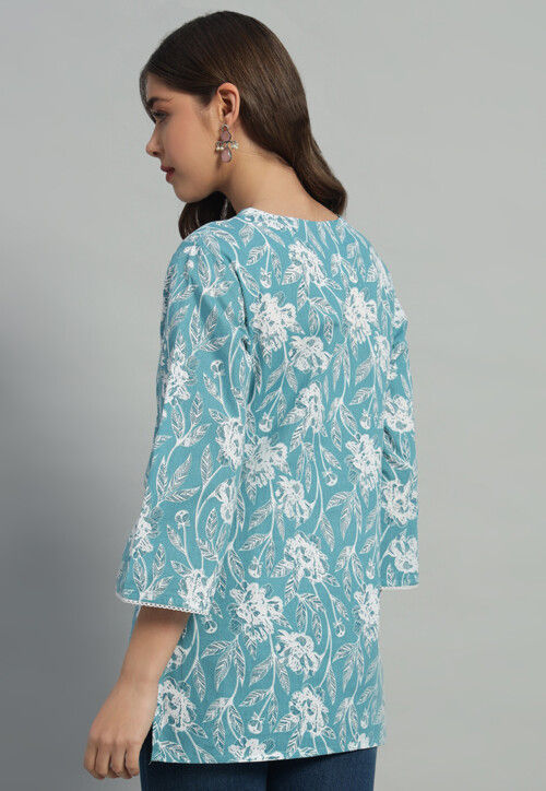 Buy Printed Cotton Tunic in Blue Online : TPH83 - Utsav Fashion